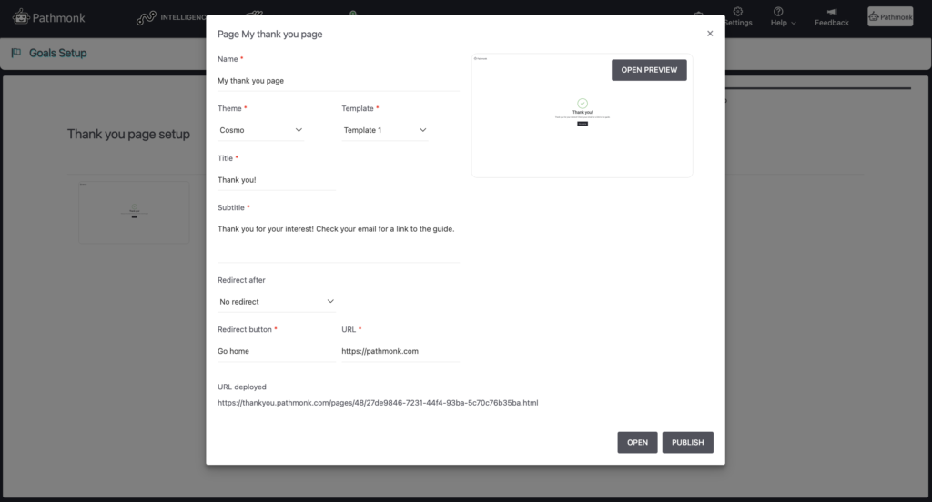 How to set up tracked 'thank you' pages with Pathmonk